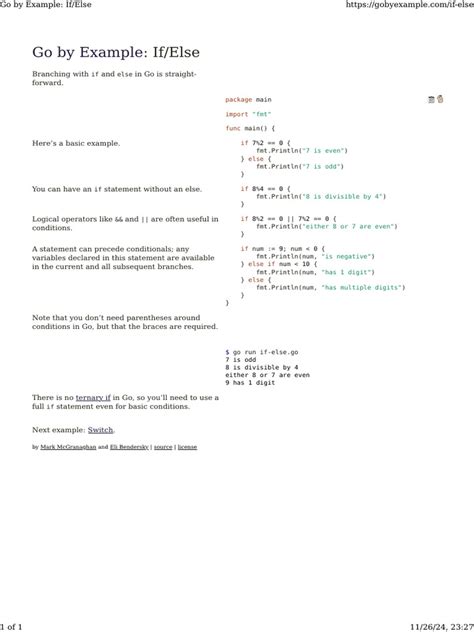 Go By Example Ifelse Pdf Computer Programming Control Flow