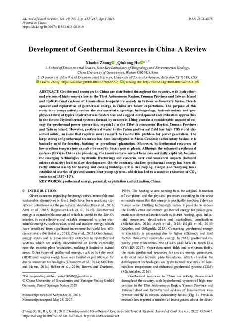 Pdf Development Of Geothermal Resources In China A Review