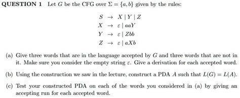 SOLVED Let G be the CFG over Î a b given by the rules S â X Y Z X â Îµ aaY Y â