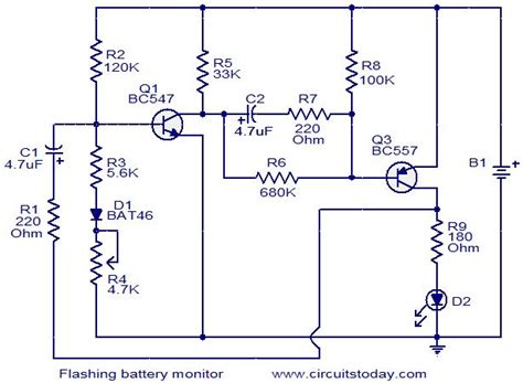 Flashing Battery Monitor Electronic Circuits And Diagrams Electronic Projects And Design