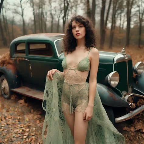 Lace Nighty In Wood With An Abandon Vintage 1940s Car R Ainsfw