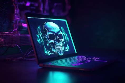 Hacker De Cráneo De Computadora Portátil De Neón Generar Ai Foto Premium