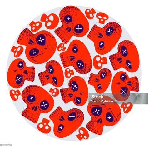 원 벡터 디자인 일러스트 죽음 스컬 공포와 공포 테마 개념 하드 록 서브 컬쳐 스타일에서 두개골 둥근 구성 공포 무서움에 대한 스톡 벡터 아트 및 기타 이미지 Istock