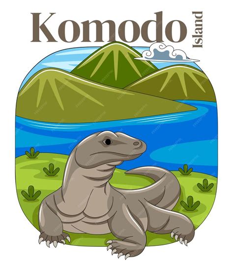 코모도 섬 벡터 일러스트 레이 션 프리미엄 벡터