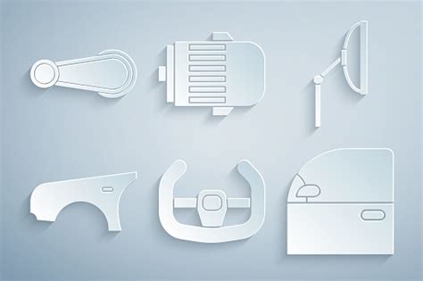 스포츠 스티어링 휠 윈드스크린 와이퍼 자동차 펜더 도어 전기 엔진 및 핸들 아이콘을 설정합니다 벡터 3차원 형태에 대한 스톡 벡터 아트 및 기타 이미지 Istock