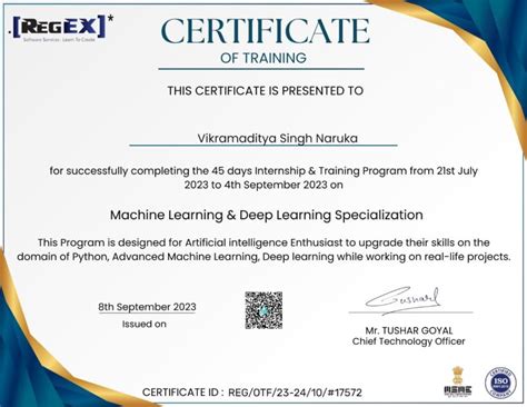Completed Machine Learning And Deep Learning Course At Regex Vikramaditya Singh Naruka Posted