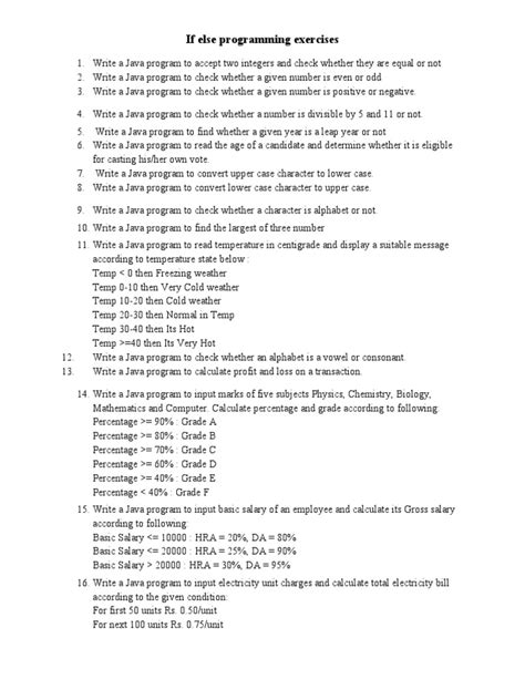 Java List Of If Else Programming Exercises Pdf Numbers Salary