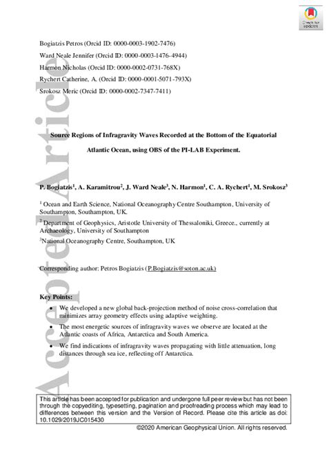 Pdf Source Regions Of Infragravity Waves Recorded At The Bottom Of The Equatorial Atlantic