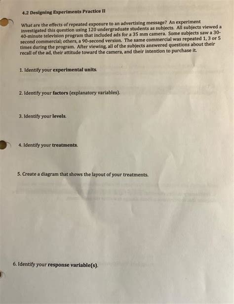 Solved 42 Designing Experiments Practice Ii What Are The