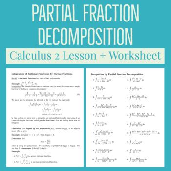 Integration By Partial Fraction Decomposition Lesson Worksheet Calculus