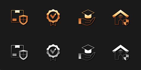 방패가 있는 배달 보안 승인 및 확인 표시 교육 보조금 및 집 아이콘을 설정합니다 벡터 금고 보안 장비에 대한 스톡 벡터 아트 및 기타 이미지 Istock