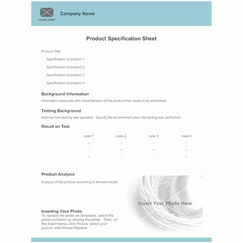 Food Product Spec Sheet Template