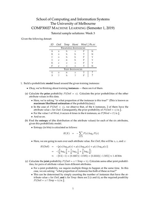 Solution 03 Machine Learning Tutorial School Of Computing And Information Systems The