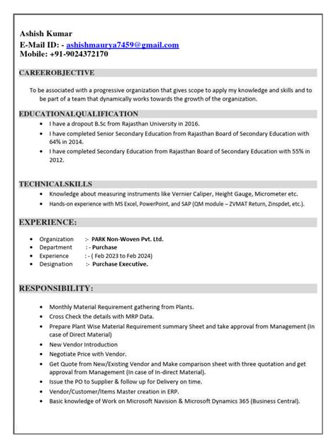 Ashish Resume Pdf Business