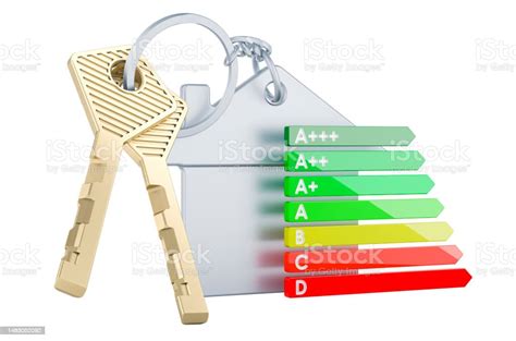 에너지 효율 차트가 있는 키체인이 있는 홈 키 3d 렌더링 3차원 형태에 대한 스톡 사진 및 기타 이미지 3차원 형태 가격 개념 Istock