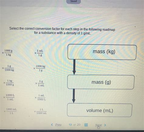 solved saved select the correct conversion factor for each