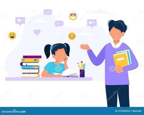 Profesora Y Alumna Estudian IlustraciÃ³n Conceptual De La Escuela Y La