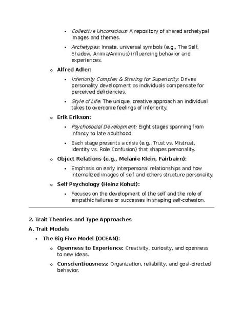 Comprehensive Cheat Sheet For Psychology Of Personality Perspectives