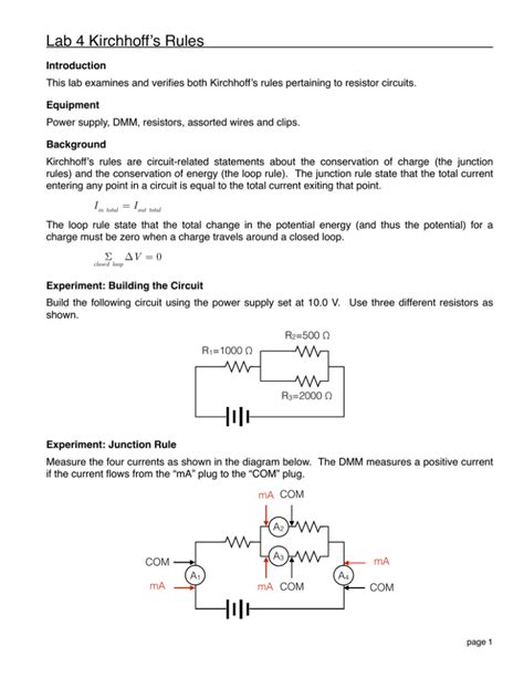 Kirchhoff S Rules Lab Current Voltage In Resistor Circuits