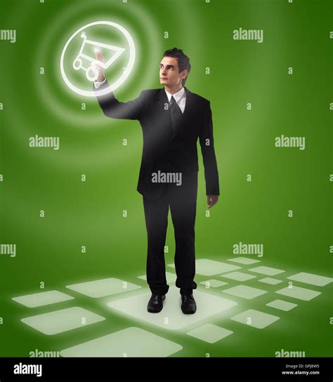 Business Man Pressing Button Stock Photo Alamy