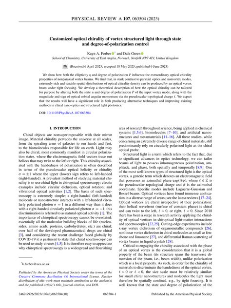 Pdf Customized Optical Chirality Of Vortex Structured Light Through State And Degree Of