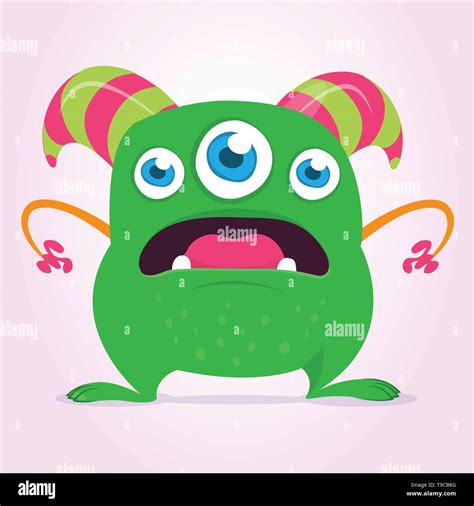 Cool Cartoon Monster With Three Eyes Vector Green Monster Illustration