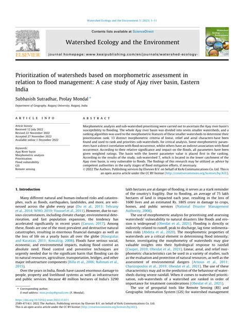 Pdf Prioritization Of Watersheds Based On Morphometric Assessment In
