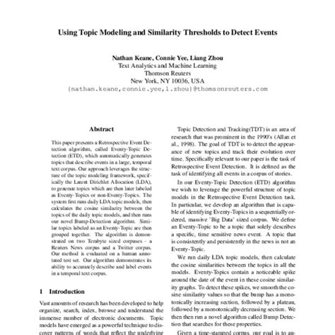 Using Topic Modeling And Similarity Thresholds To Detect Events Acl