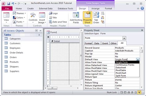 Ms Access 2010 Default View