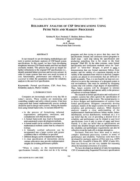 Pdf Reliability Analysis Of Csp Specifications Using