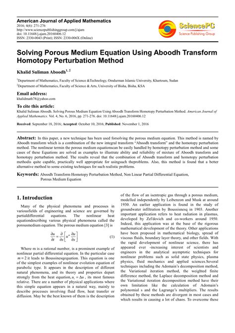 Pdf Solving Porous Medium Equation Using Aboodh Transform Homotopy Perturbation Method
