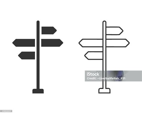 Signpost Pointer Line Icon Road Sign Directional Guidepost Icon Stock