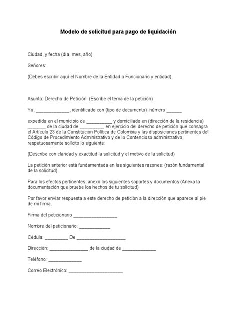 Modelo De Solicitud Para Pago De Liquidacion Pdf