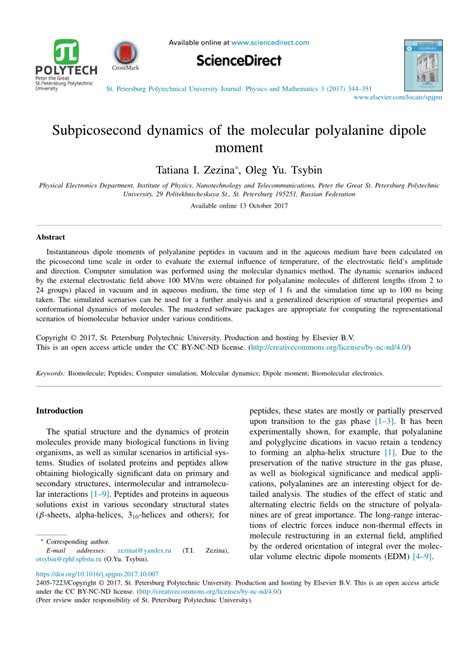 Pdf Subpicosecond Dynamics Of The Molecular Polyalanine Dipole Moment