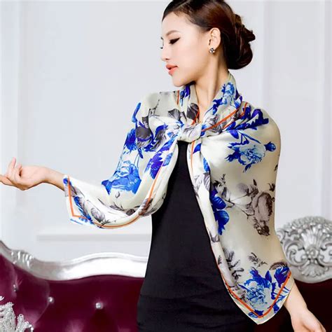 New 100 Real Silk Scarf Women Shawl Female Fashion Scarves Georgette Satin Long Design Floral