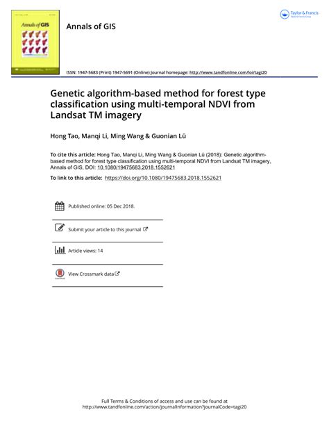 Pdf Genetic Algorithm Based Method For Forest Type Classification Using Multi Temporal Ndvi