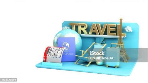 최소한의 간단한 여행 연단 휴가 휴가 및 비행기 여행 개념 3d 렌더링 가방에 대한 스톡 사진 및 기타 이미지 가방 개념 개인 장식품 Istock