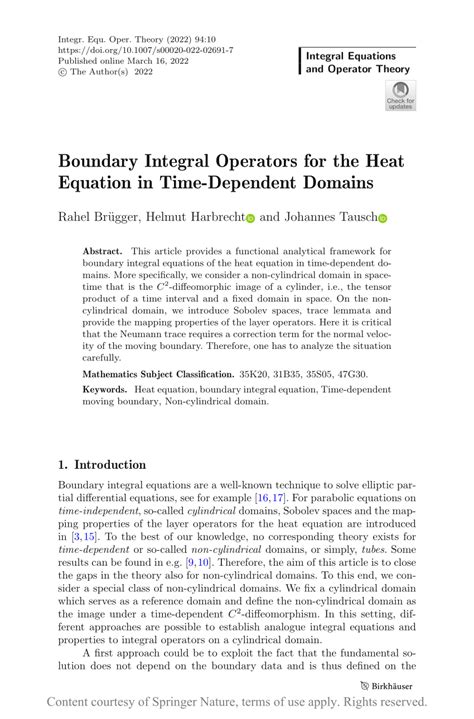 Pdf Boundary Integral Operators For The Heat Equation In Time Dependent Domains