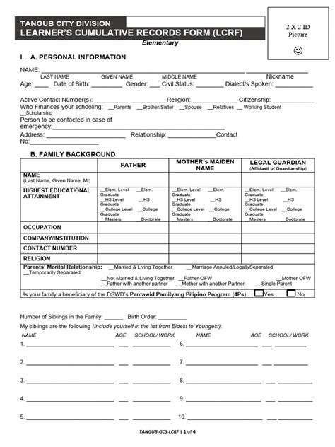 Division Learners Cummulative Records Form Elementary Pdf