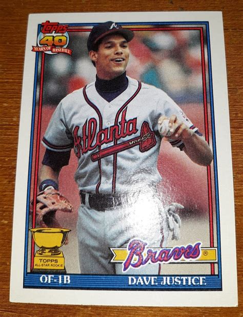 Topps 1991 329 40 Years Of Baseball Dave Justice Rookie Card Etsy