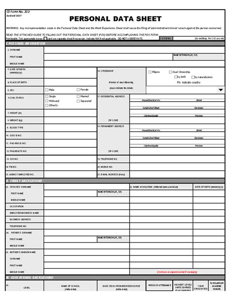 06 CSC Form 21 Revised 2017 Personal Data Sheet PERSONAL DATA SHEET WARNING Any Studocu