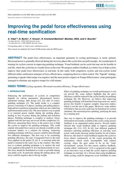 Pdf Improving The Pedal Force Effectiveness Using Real Time Sonification