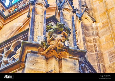 Traditional Gothic Gargoyles Decorate The Outer Walls Of St Vitus