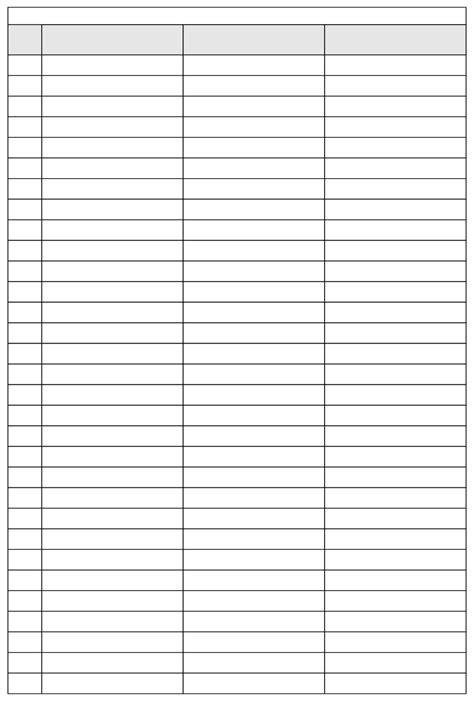Blank 3 Column Spreadsheet Template