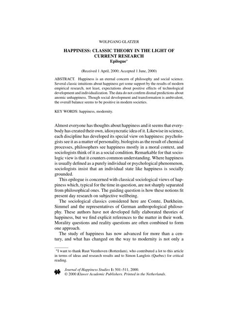 Pdf Happiness Classic Theory In The Light Of Current Research