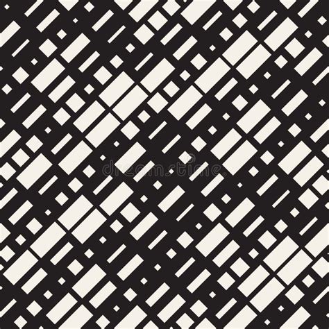 Vector Seamless Black And White Irregular Dash Rectangles Grid Pattern Trendy Monochrome