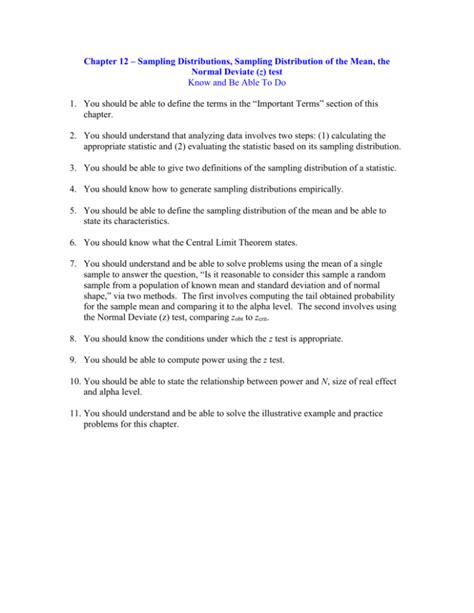Sampling Distributions And Z Test Chapter Summary