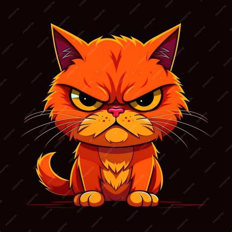 Premium Ai Image Angry Red Cat With Big Eyes On A Dark Background Vector Illustration