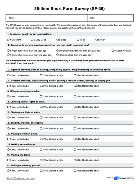Fillable Online 36 Item Short Form Survey Sf 36 Pdf Download A Free