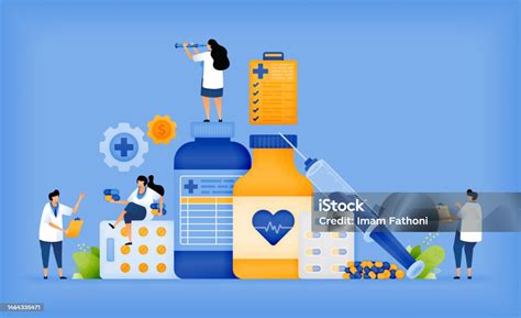 의사의 벡터 그림은 환자를 위해 약을 준비합니다 환자 치료를 위해 약을 혼합하는 의사 간호사가 치료를 준비합니다 광고 포스터 캠페인 웹사이트 앱 소셜 미디어에 사용할 수